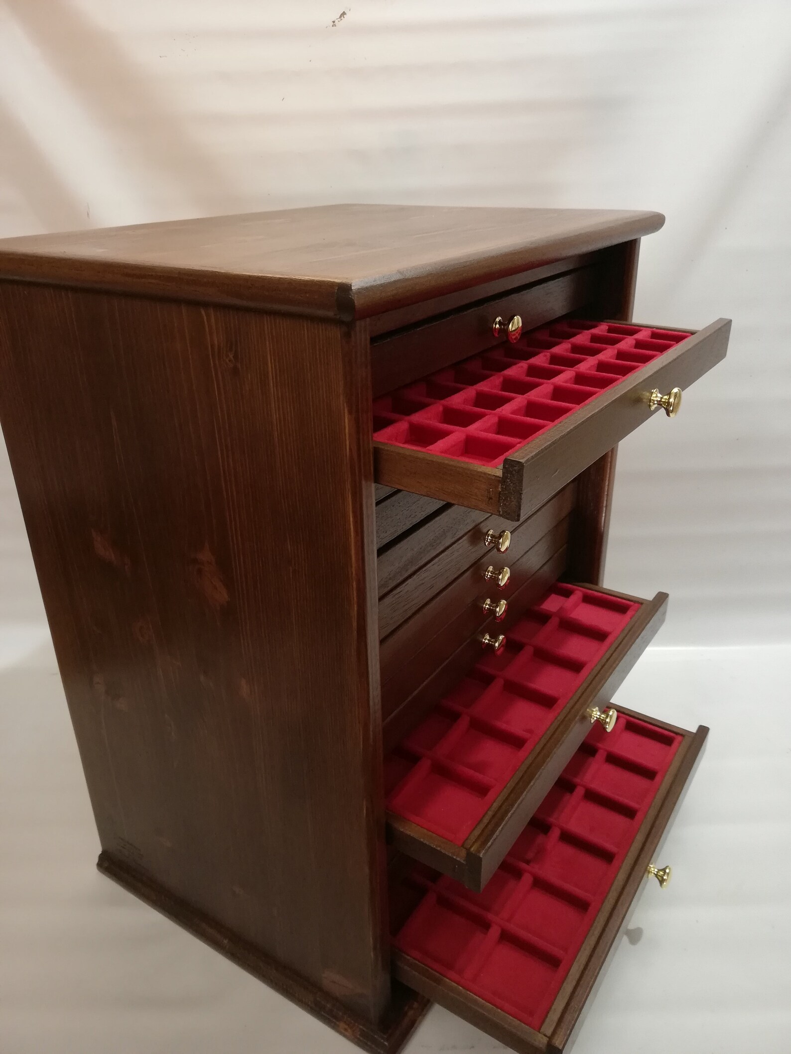 Coin Cabinet 15 Drawers in Real Wood and Italian Red Velvet of - Etsy