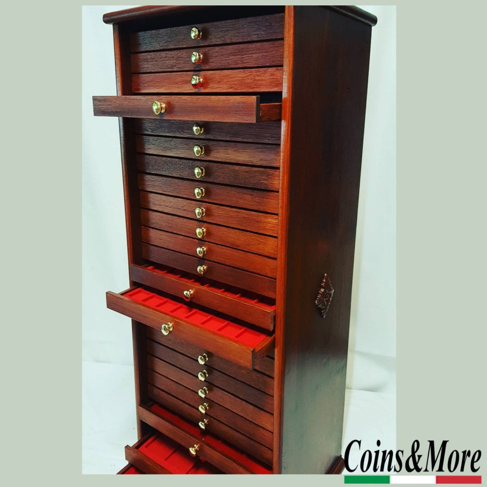Coin Cabinet Coin Cabinet in Real Wood Color Walnut 25 Drawers - Etsy