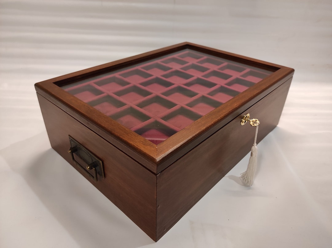 Wooden Coin Box With 5 Numismatic Trays in Italian Velvet. Customizable ...