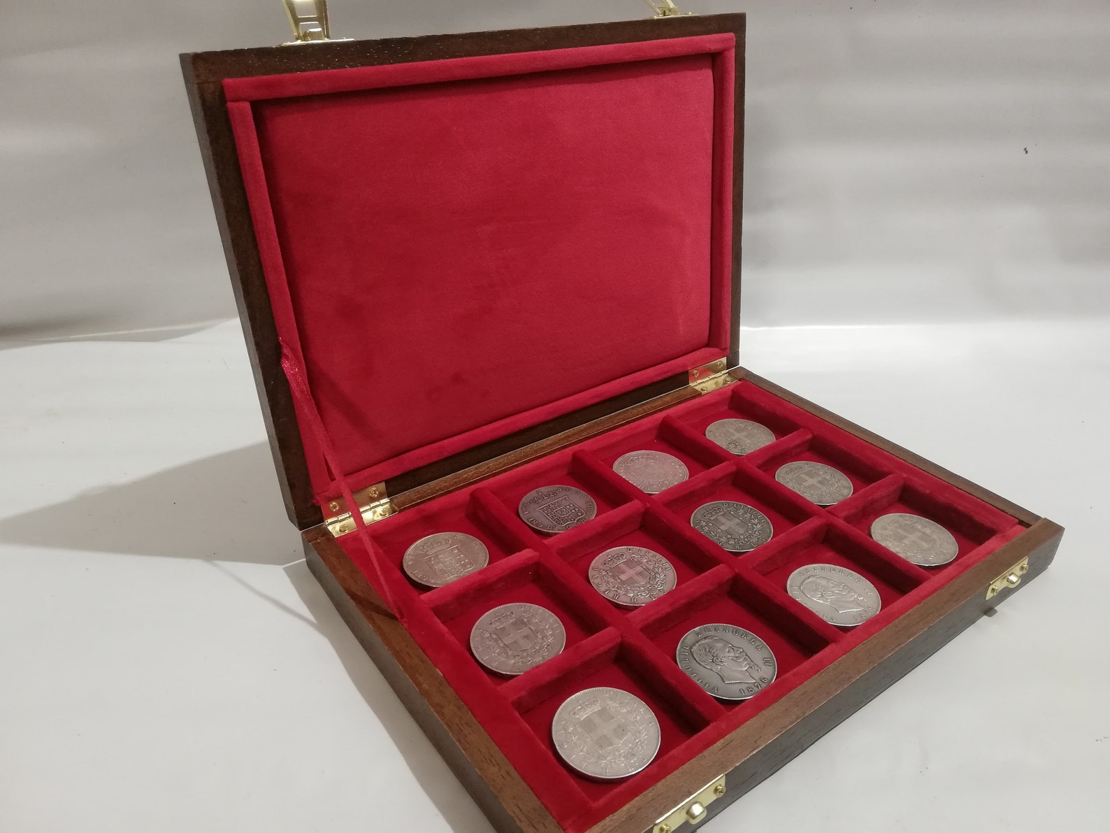 Wooden Case for Coins 12 Boxes 50 X 50 Mm in Italian Velvet RED - Etsy