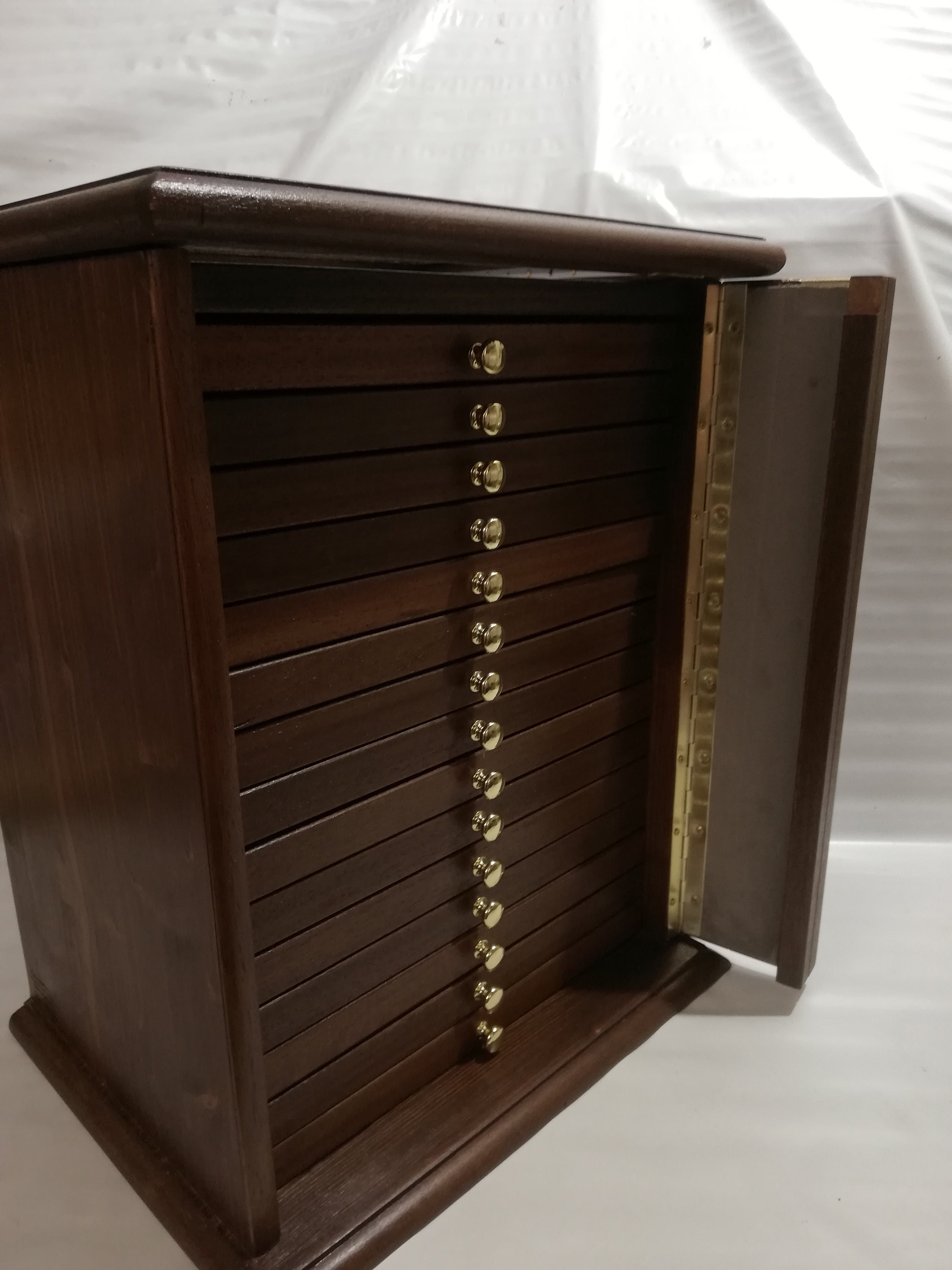Coin Cabinet 15+1 Drawers in Real Wood and Italian Velvet of First ...