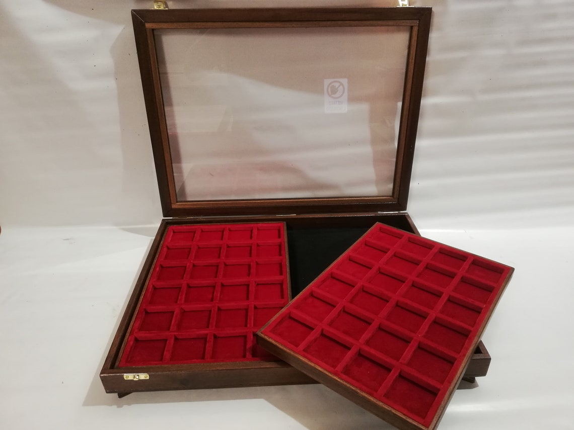 Showcase Display Case in Wood and Glass With Two Trays in - Etsy