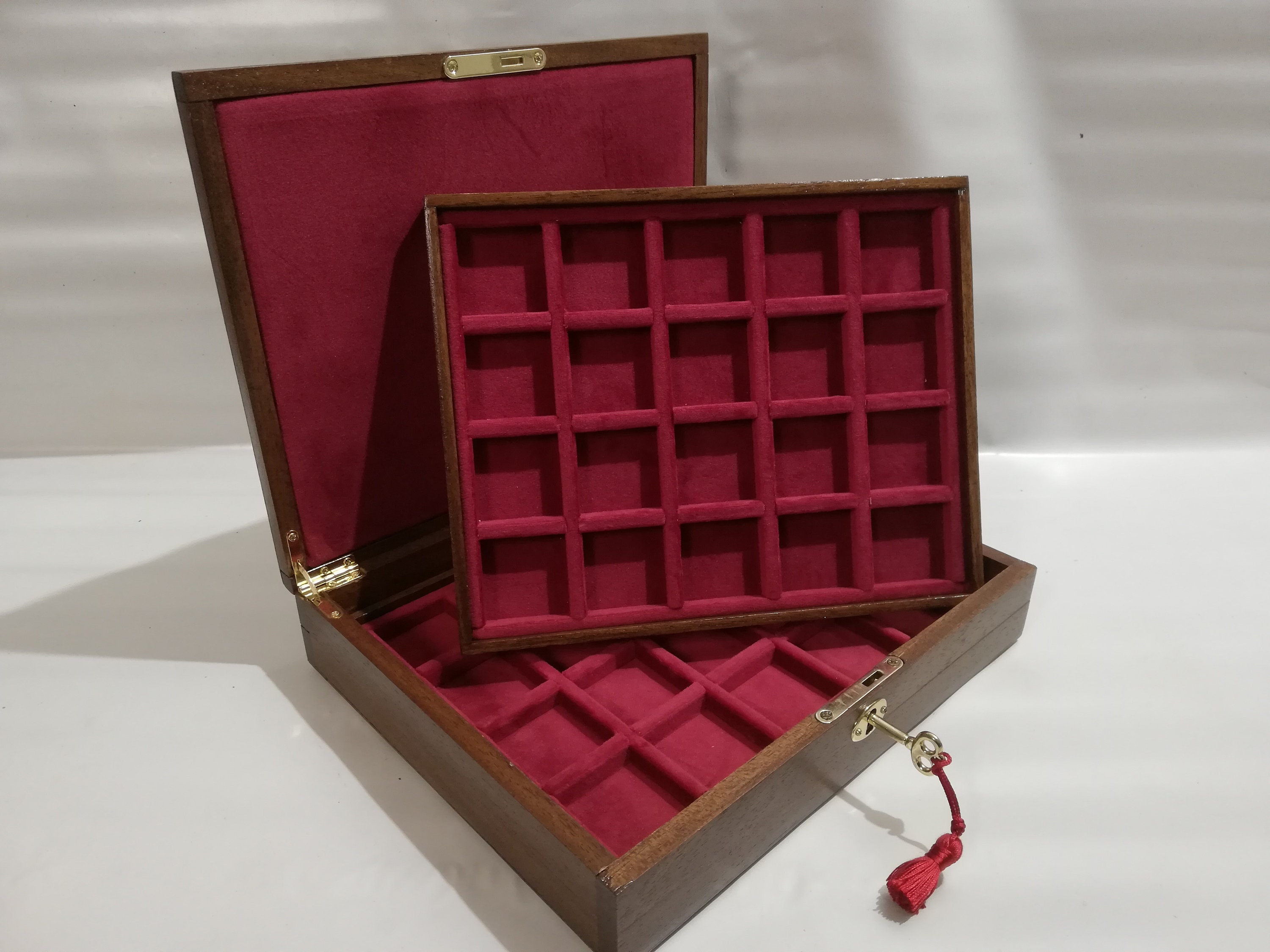 Box in Wood and Cardinal Red Velvet for Coins Medals Coin - Etsy