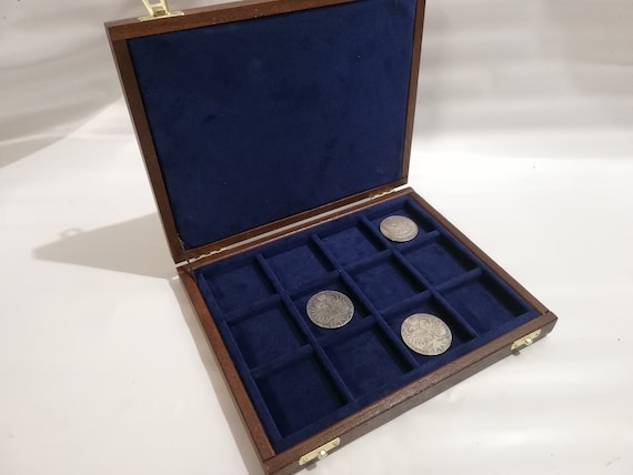 Casket for gold coins case in solid wood and Royal Blue velvet | Etsy