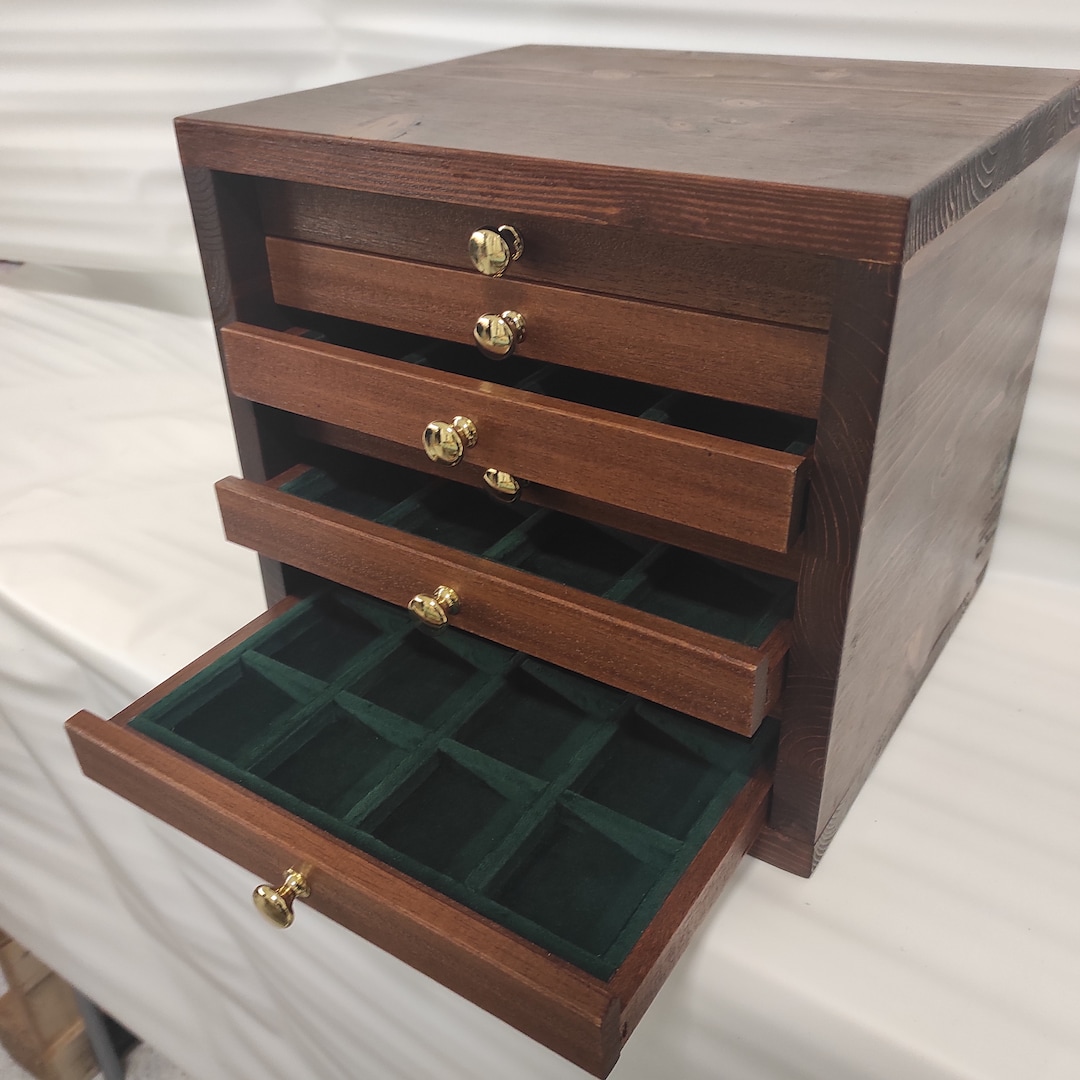 Coin Cabinet in Real Wood and Italian Velvet, Appraised Coin Cabinet ...