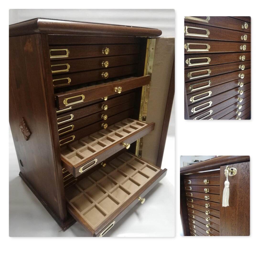 Coin Cabinet 151 Drawers in Real Wood and Italian Velvet of First ...