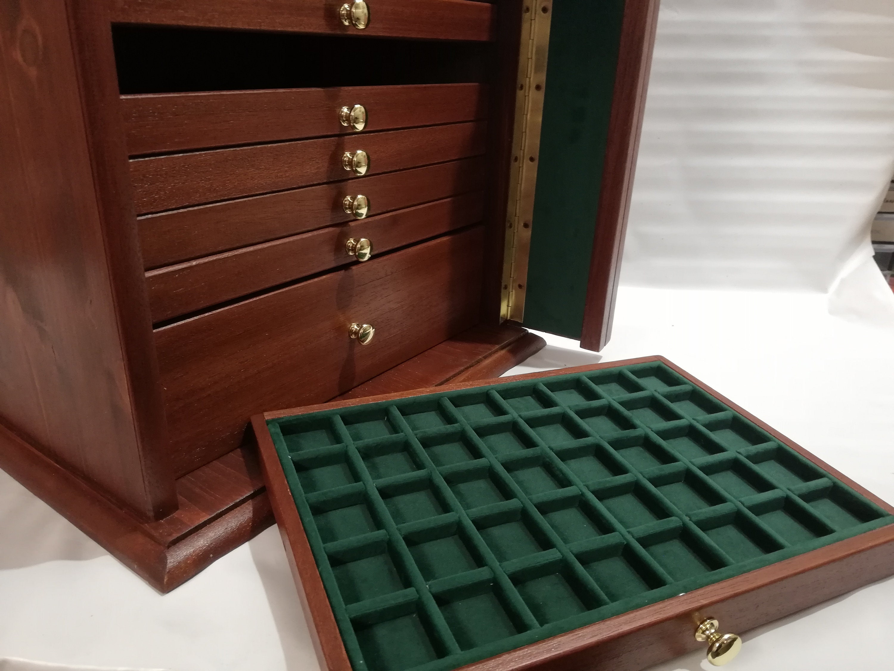 Coin Cabinet 13 Drawers in Real Wood and Italian Green Velvet | Etsy