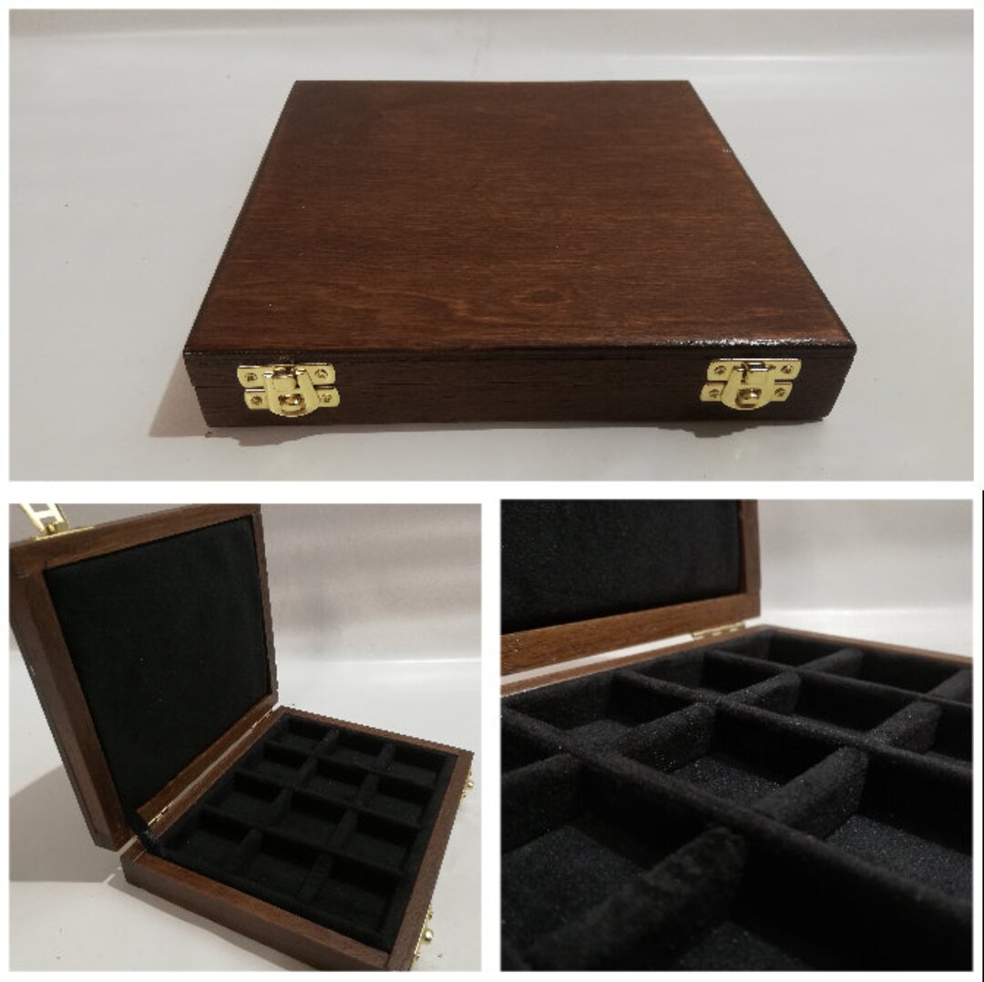 Wooden Box for Medal Coins 12 Boxes 30 X 30 Mm Italian Velvet BLACK ...