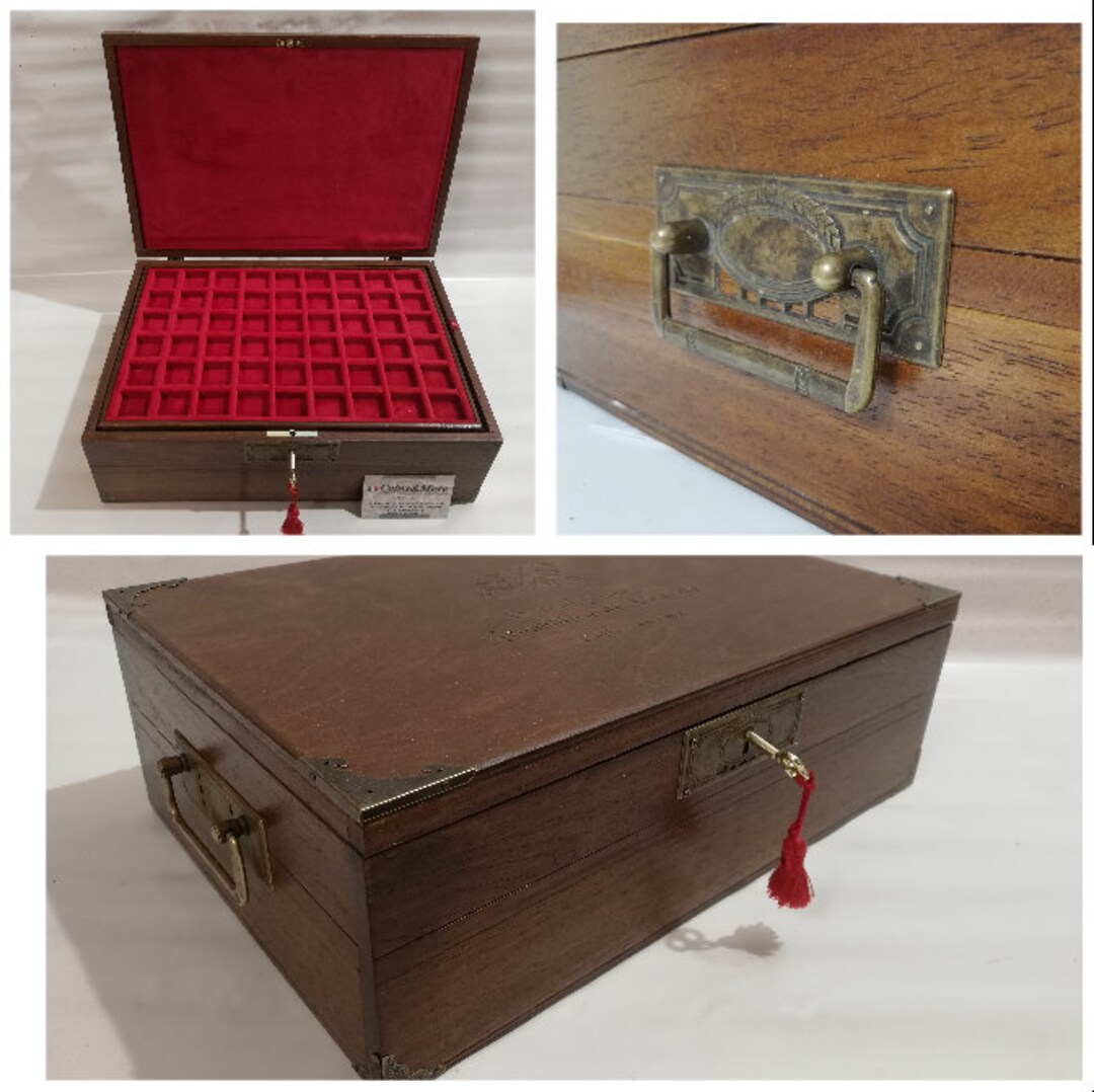 Wooden Coin Box With Double Bottom and 2 Trays in Italian Velvet ...