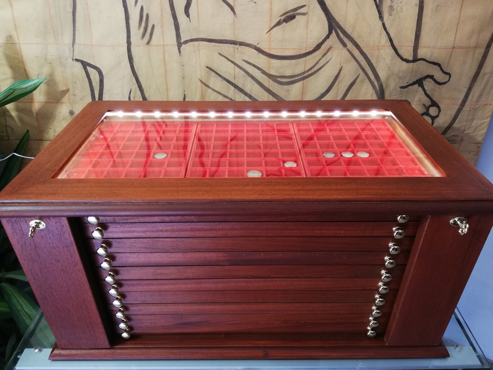 Large Coin Cabinet With 10 Drawers in Flocked Red or Italian - Etsy