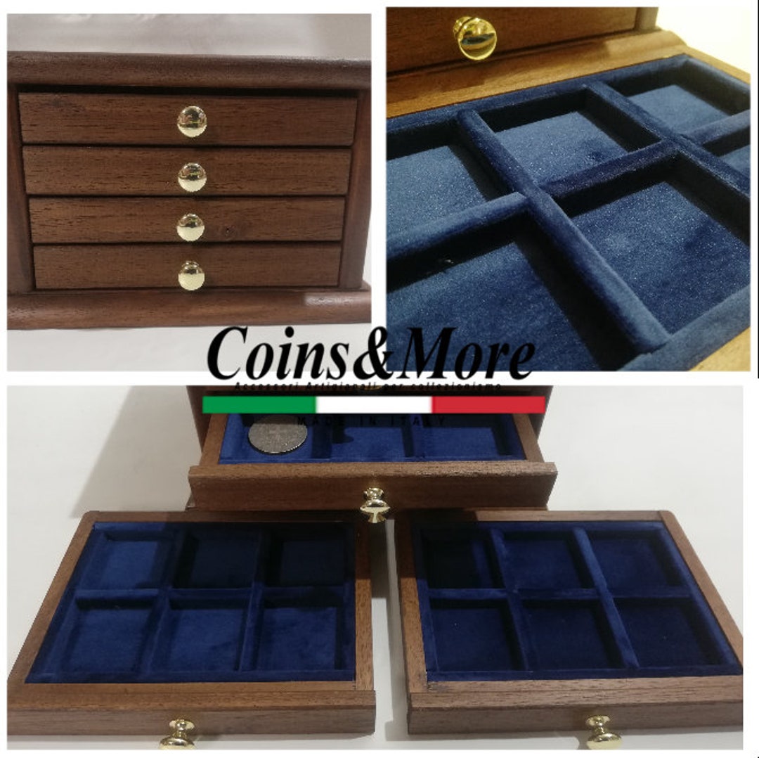 Small Coin Cabinet Medal Cabinet 4 Drawers in Real Velvet for Coins - Etsy