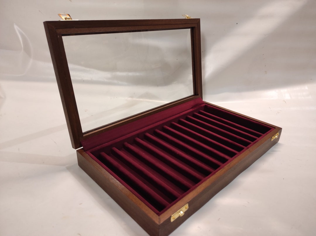 Pen Holder Box, Wooden and Velvet Case. Display Stand for Personalized ...