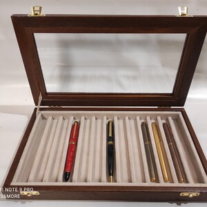 Pen Holder Box, Wood and Velvet Case Display for 13 Fountain Pens ...