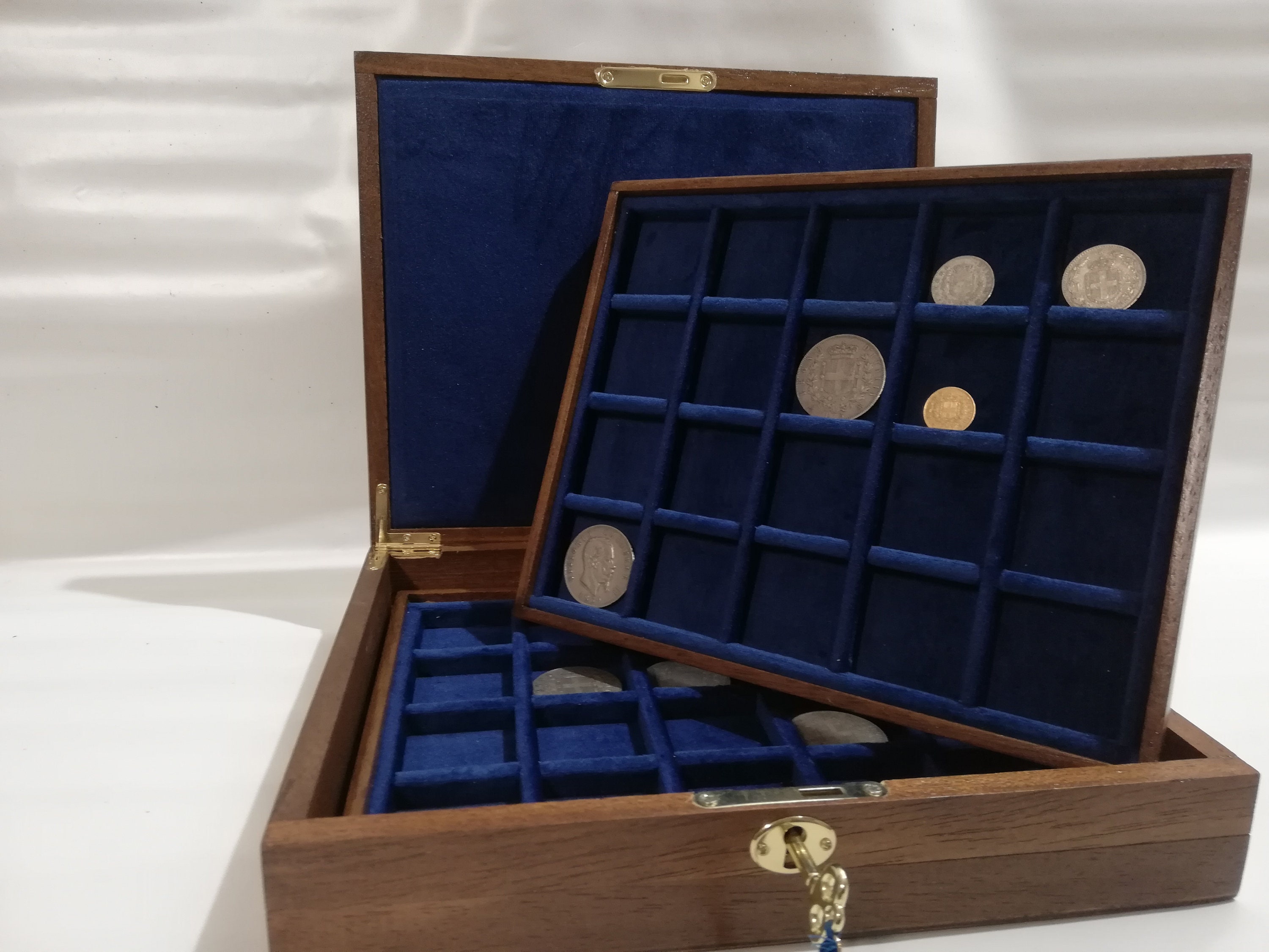 Box in Wood and Royal Blue Velvet for Coins Medals Coin Box | Etsy