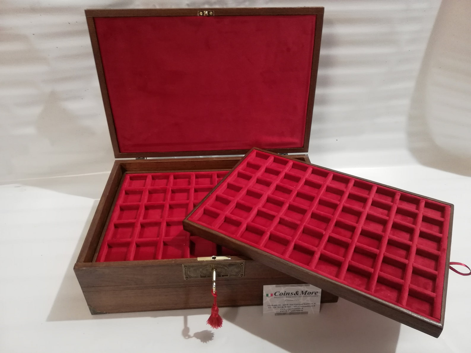 Wooden Coin Box With 4 Trays in Italian Velvet Handmade | Etsy