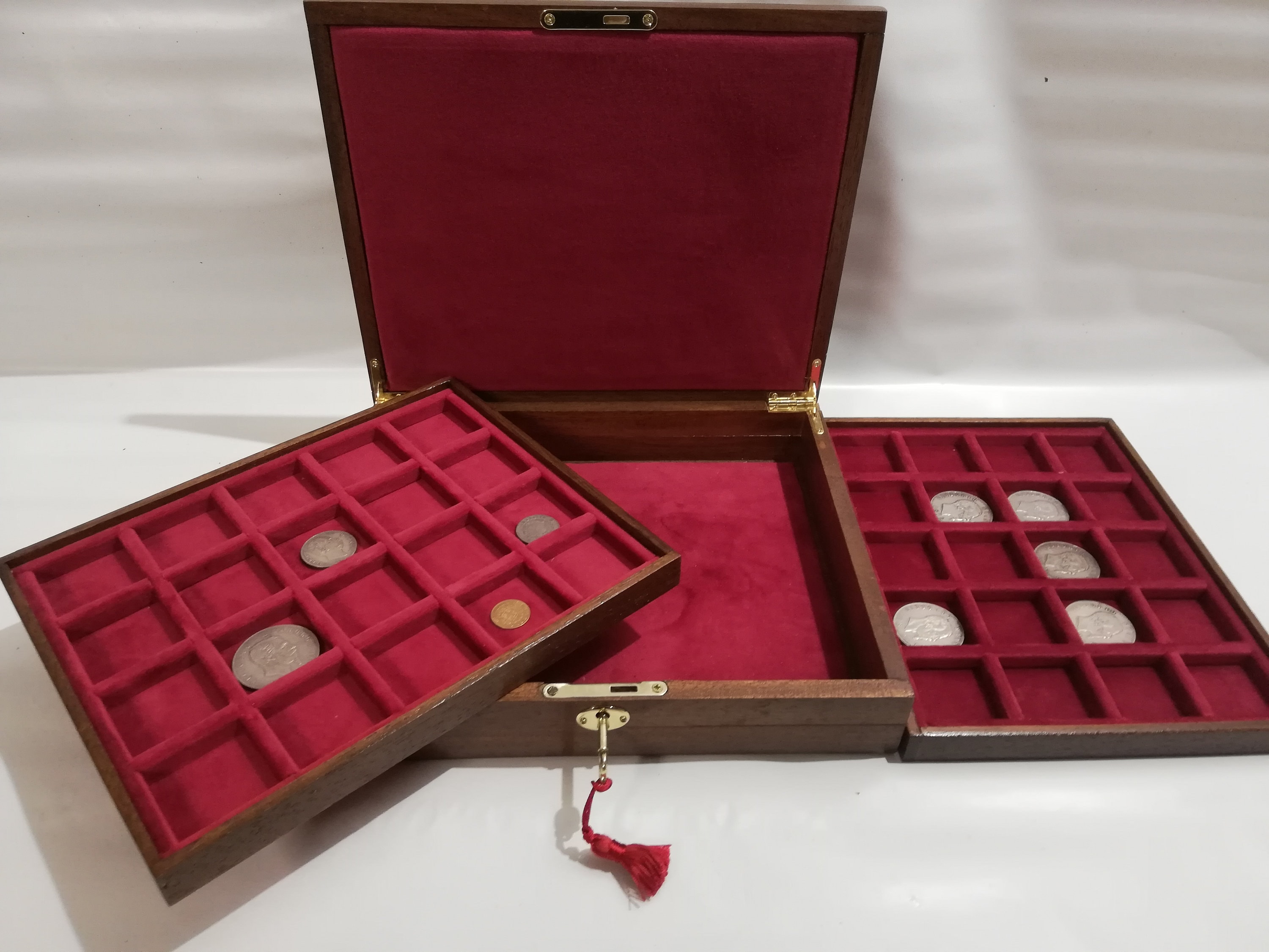 Box in Wood and Cardinal Red Velvet for Coins, Medals, Coin Box Case - Etsy