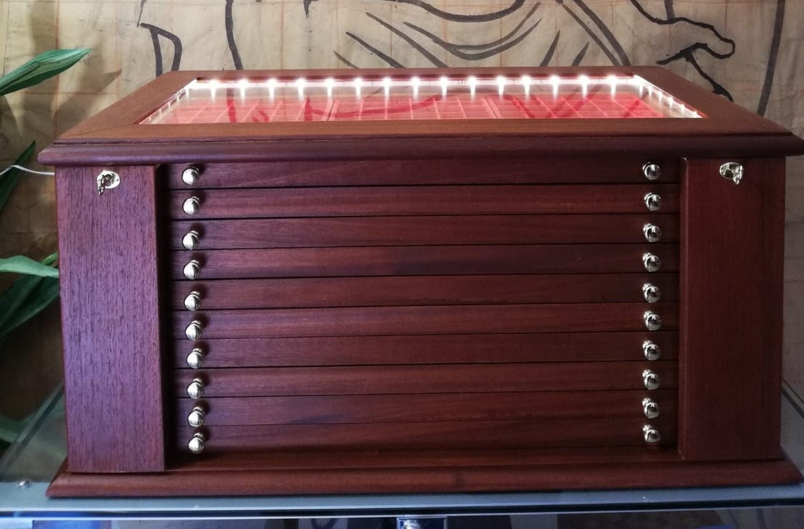 Large Coin Cabinet With 10 Drawers in Flocked Red or Italian - Etsy