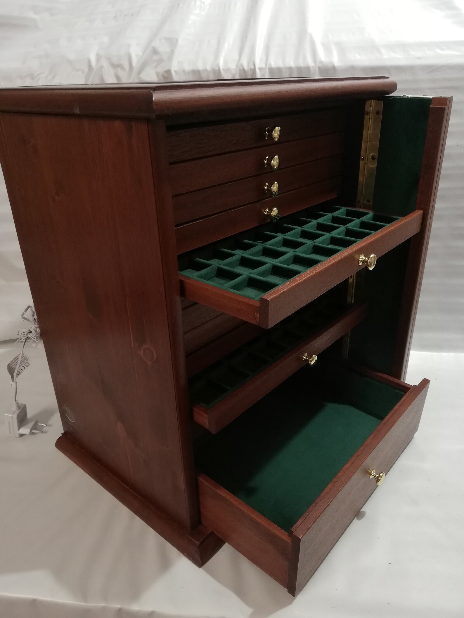 Coin Cabinet 13 Drawers in Real Wood and Italian Green Velvet | Etsy