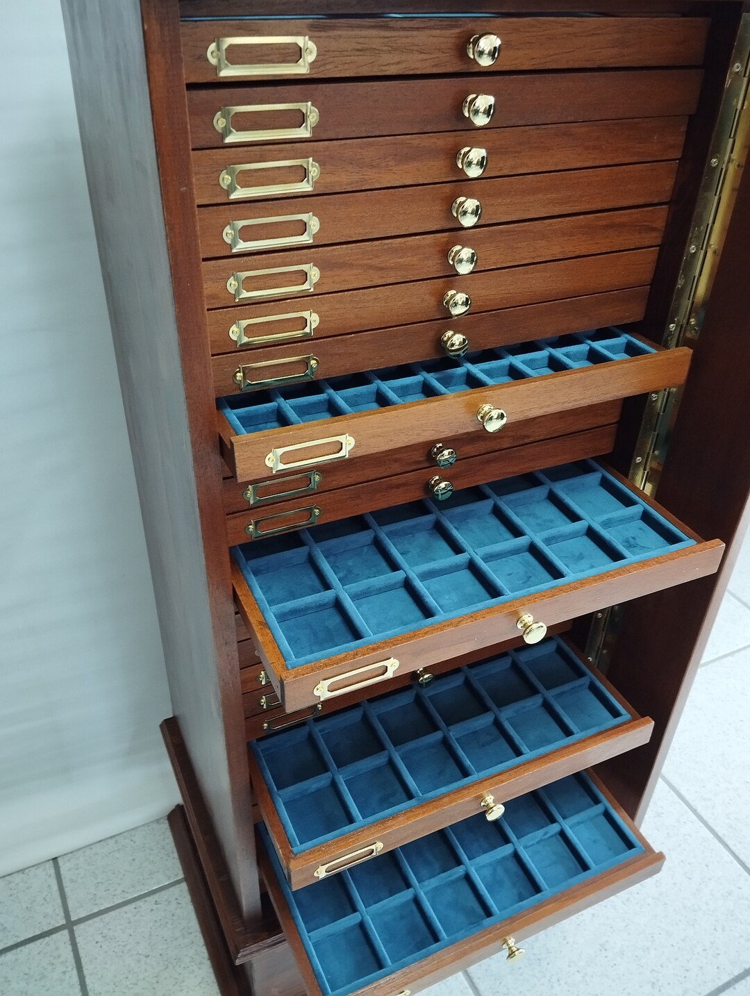 Coin Cabinet 25 Drawers Coin Cabinet in Real Wood and Italian Velvet ...