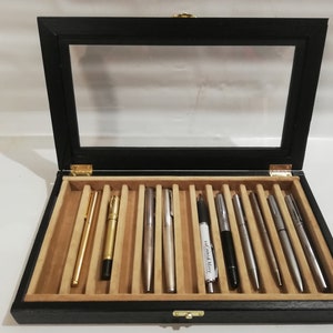 Pen Holder Box, Wood and Velvet Case Display for 13 Fountain Pens ...