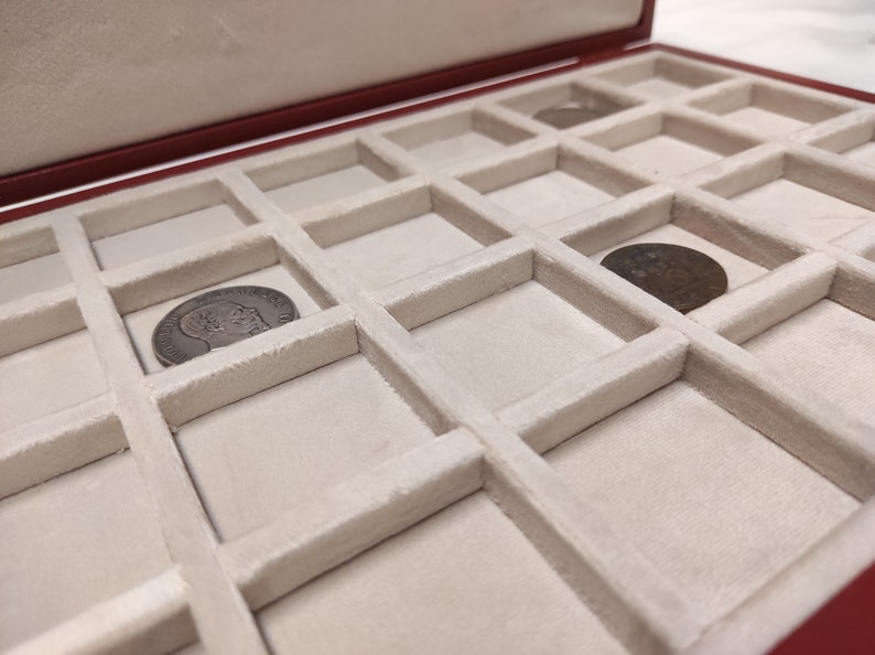 Wooden Case Garnet Red Box for Coins, Medals, Minerals, Fossils, Gems ...