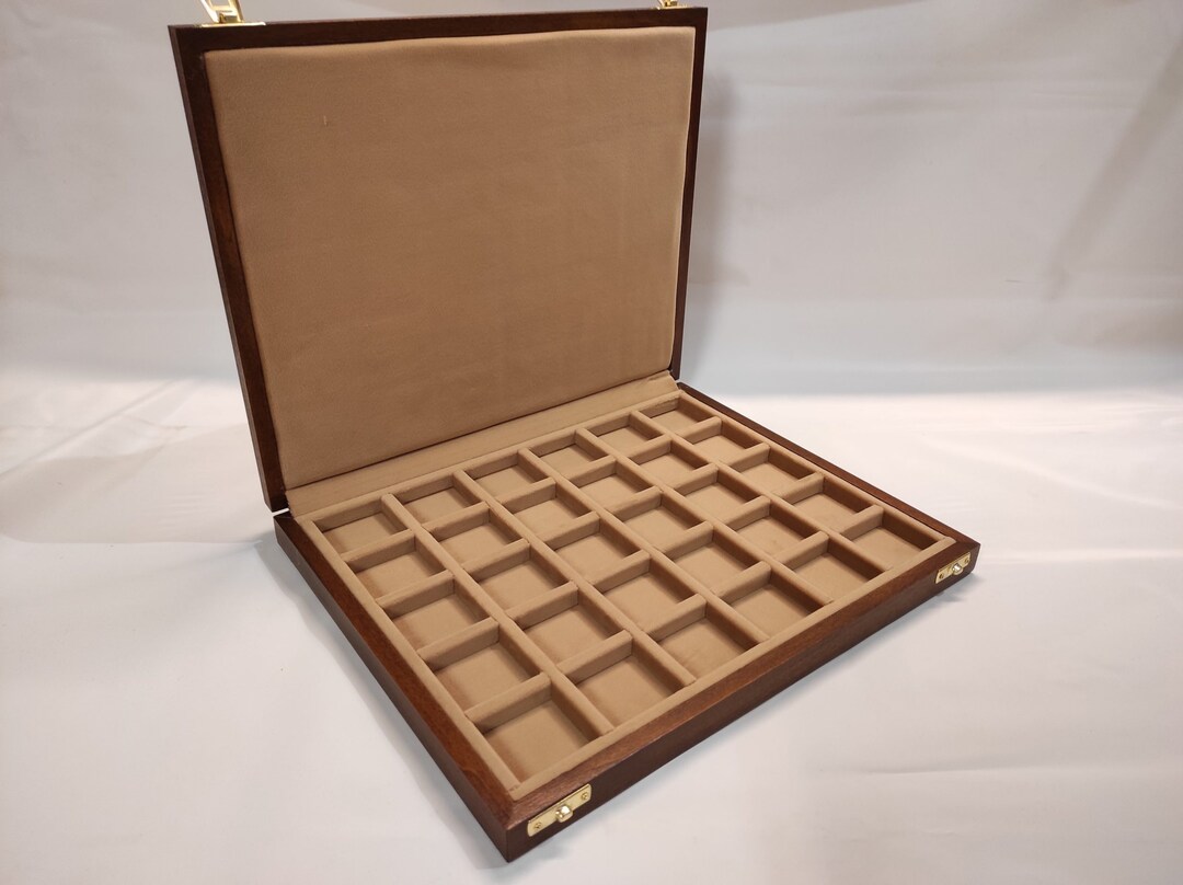 Wooden Box for Coins or Medals Customizable 30 Compartments 40×40 Mm (1 ...