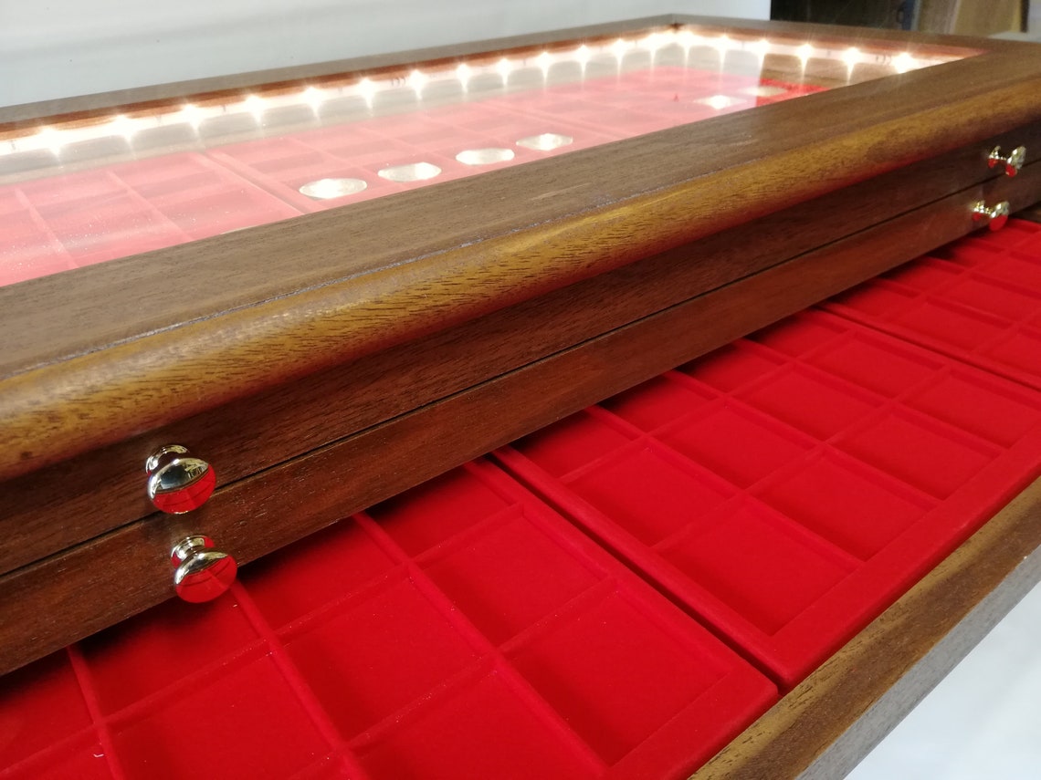 Large Coin Cabinet With 10 Drawers in Flocked Red or Italian - Etsy