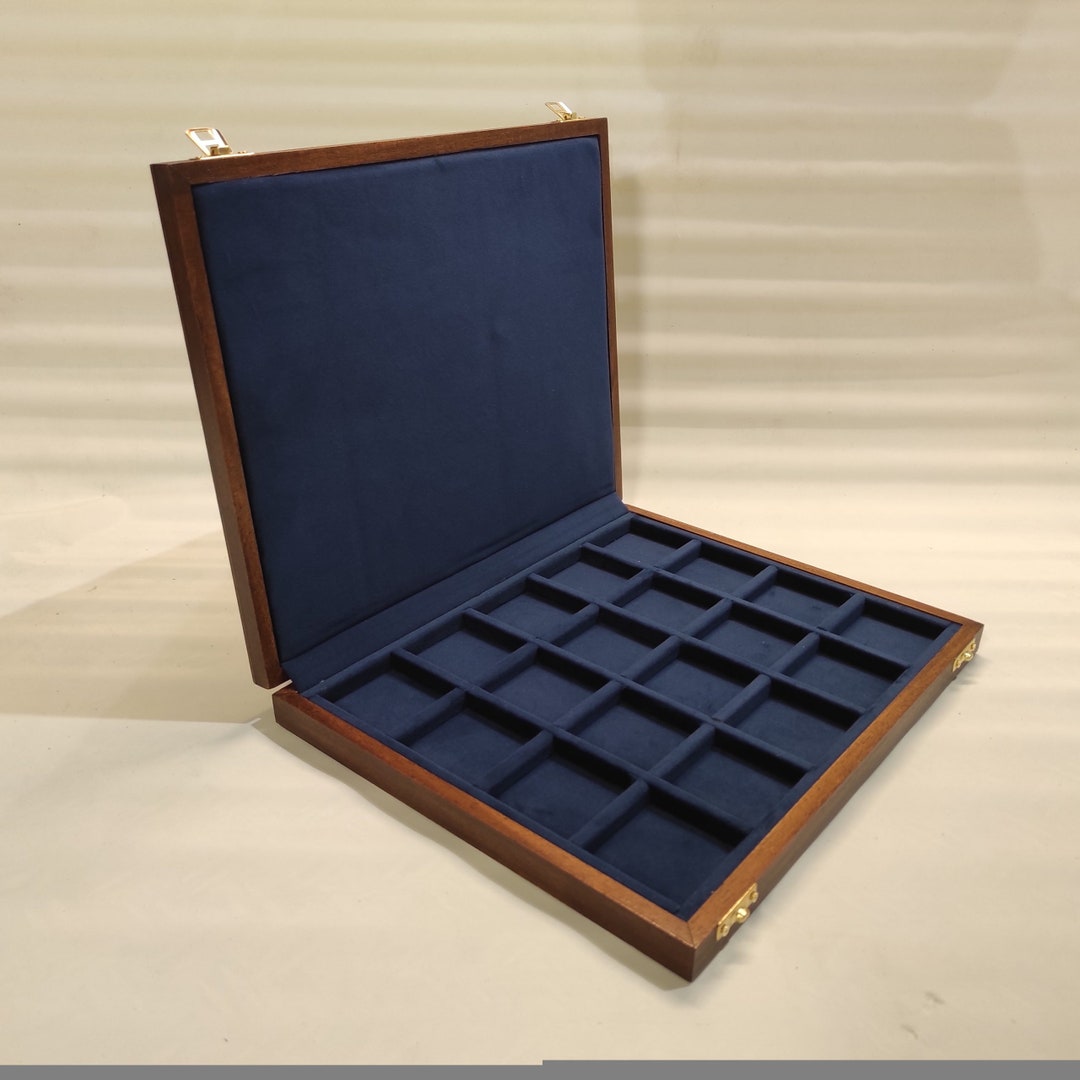 Refined Wooden Case for Ancient Coins > _20 squares 38x38 mm (1.49x1.49 ...
