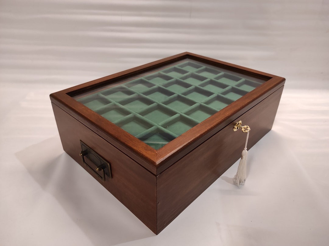 Wooden Coin Box With 5 Numismatic Trays in Italian Velvet. Customizable ...