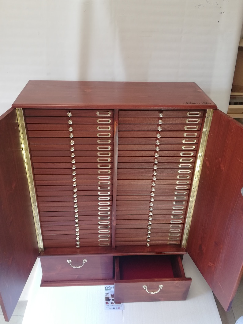 Coin Cabinet in Real Wood Color Mahogany 502 Drawers Made by | Etsy