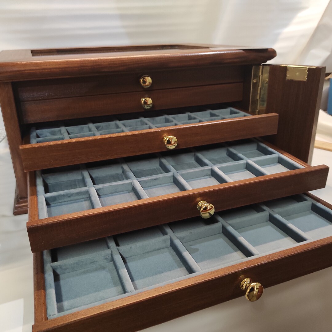 5 drawer coin cabinet in real wood and italian velvet - Etsy