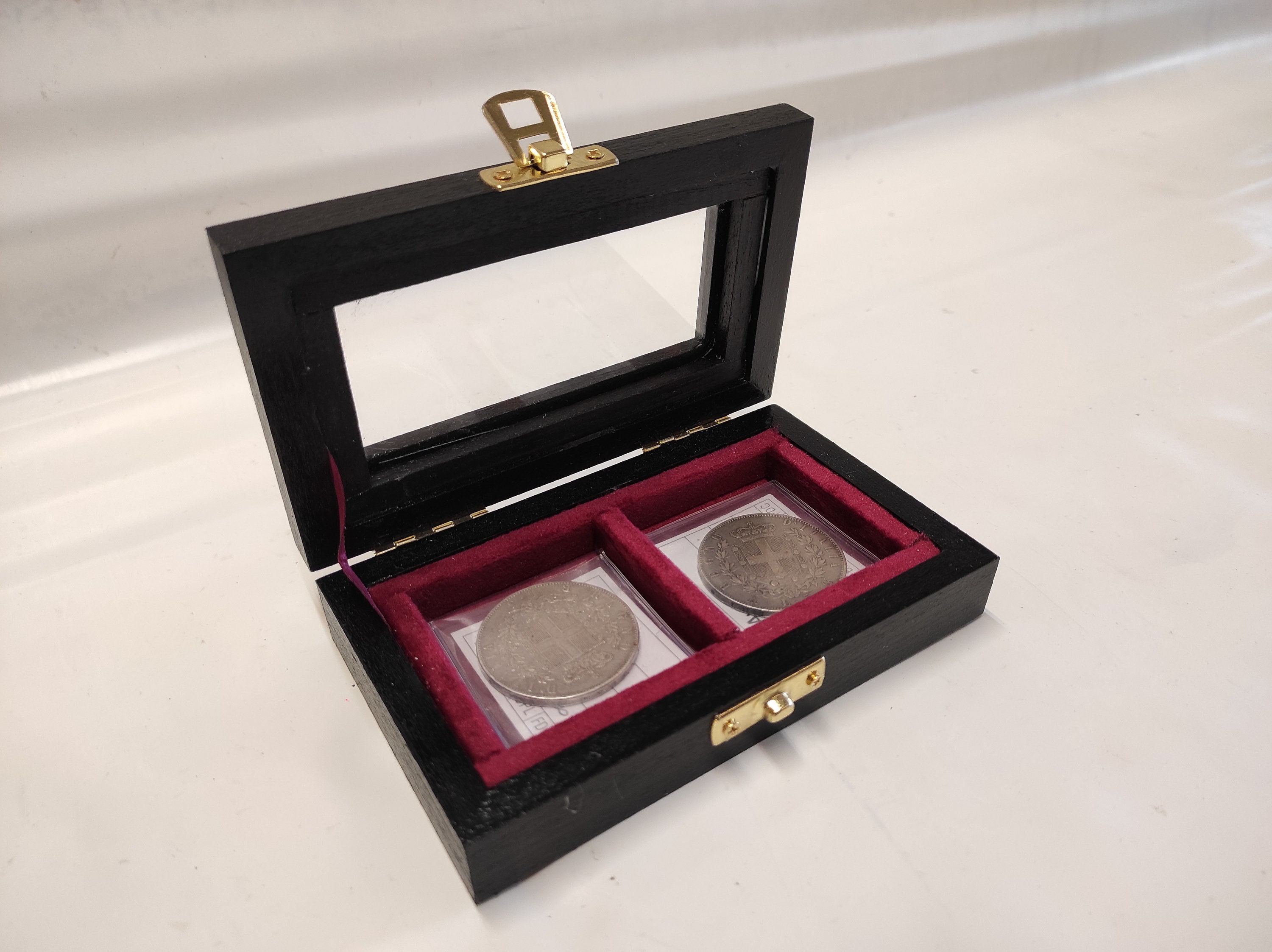 Wooden Box Case 2 Squares 50x50mm in Italian Velvet Real Wood - Etsy