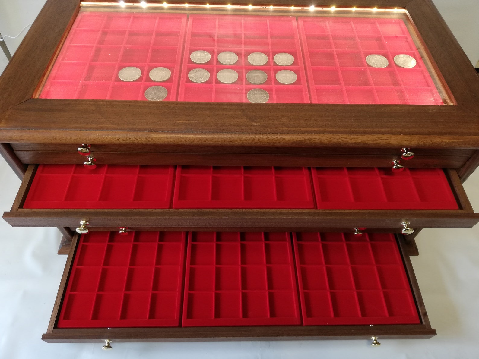 Large Coin Cabinet With 10 Drawers in Flocked Red or Italian - Etsy