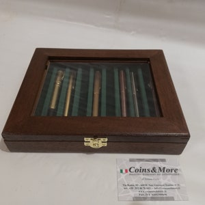 Pen Holder Box, Wood and Velvet Case Display for Fountain Pens ...