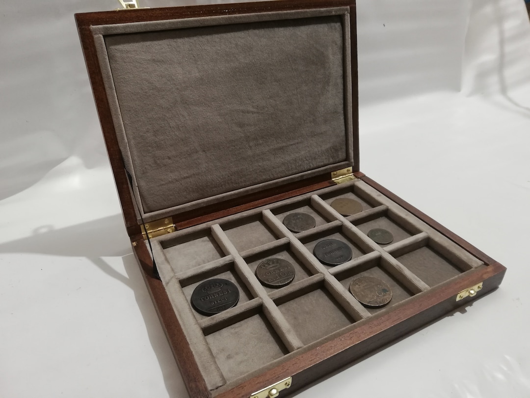 Wooden Case for Coins 12 Boxes 50 X 50 Mm in Italian Velvet TORTORA - Etsy
