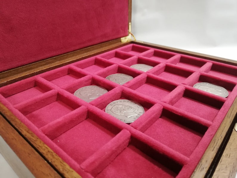 Box in Wood and Cardinal Red Velvet for Coins Medals Coin | Etsy
