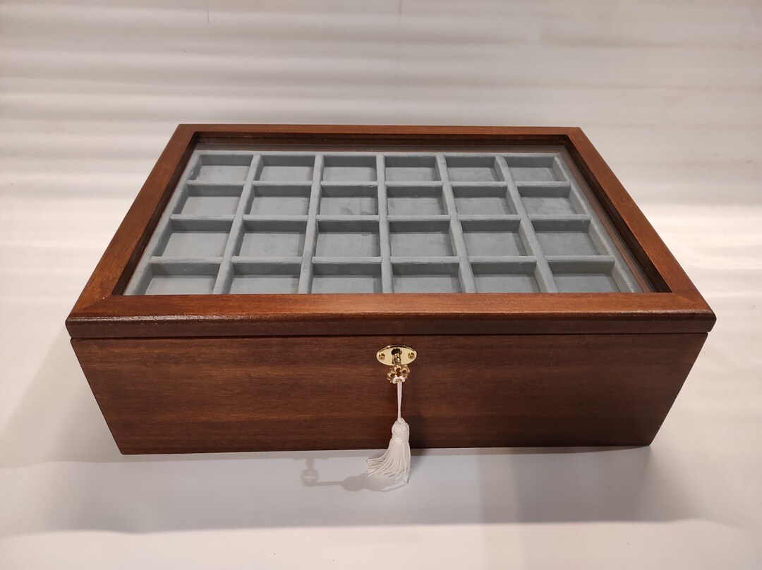 Wooden Coin Box With 5 Numismatic Trays in Italian Velvet. Customizable ...