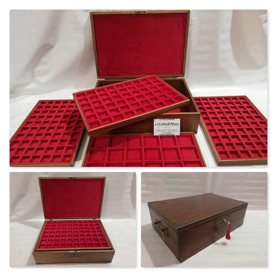 Wooden Coin Box With 4 Trays in Italian Velvet Handmade Customizable ...