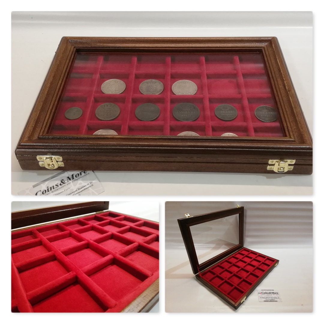 Box for Coins Box in Solid Wood and Glass Coins&more 24 Squares 47x47 ...