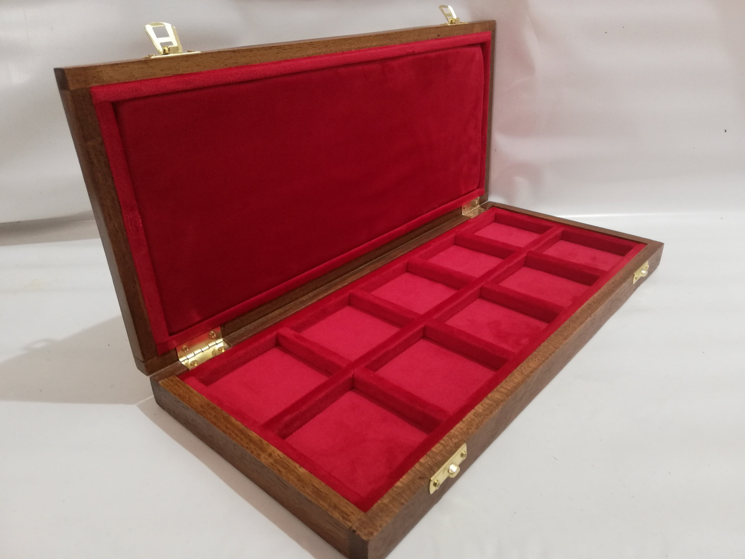 Wooden box for coins inside in red velvet 10 boxes 60x60 mm quadrum ...