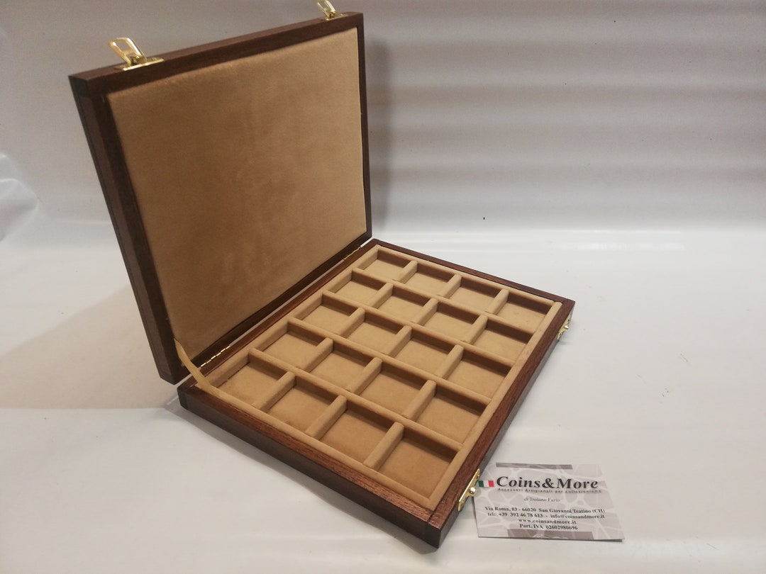 Wooden Box Case 20 Squares 40x40 Mm in Italian Velvet, Color of Your ...