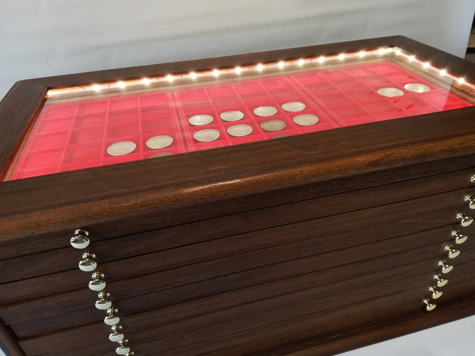 Large Coin Cabinet With 10 Drawers in Flocked Red or Italian - Etsy
