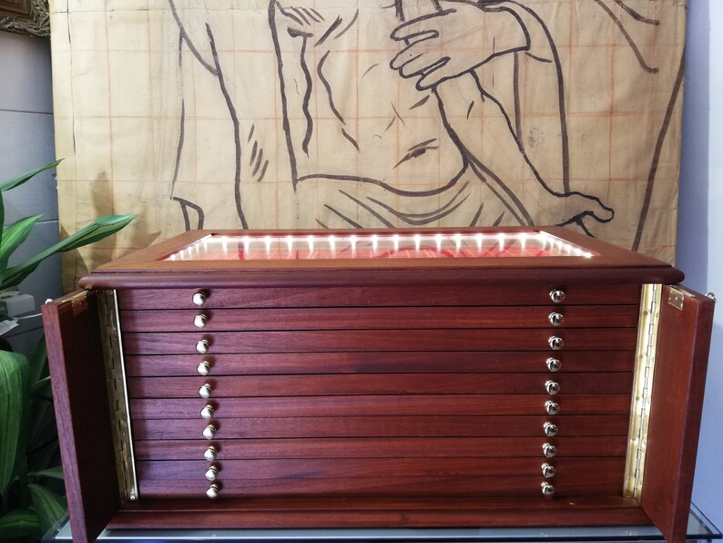 Large Coin Cabinet With 10 Drawers in Flocked Red or Italian - Etsy