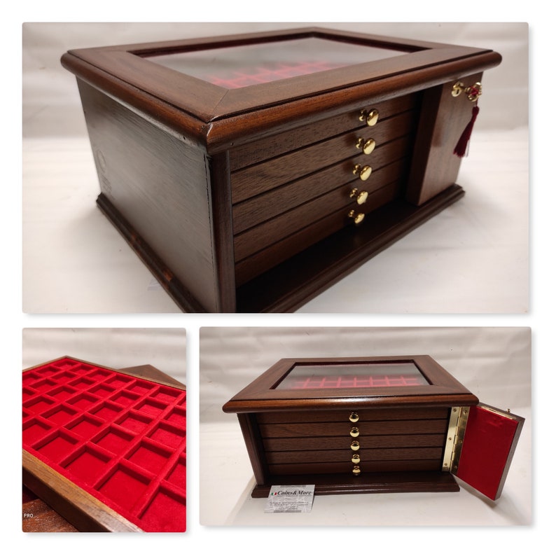 Coin Cabinet 5 Drawers in Real Wood and Italian Red Velvet of - Etsy