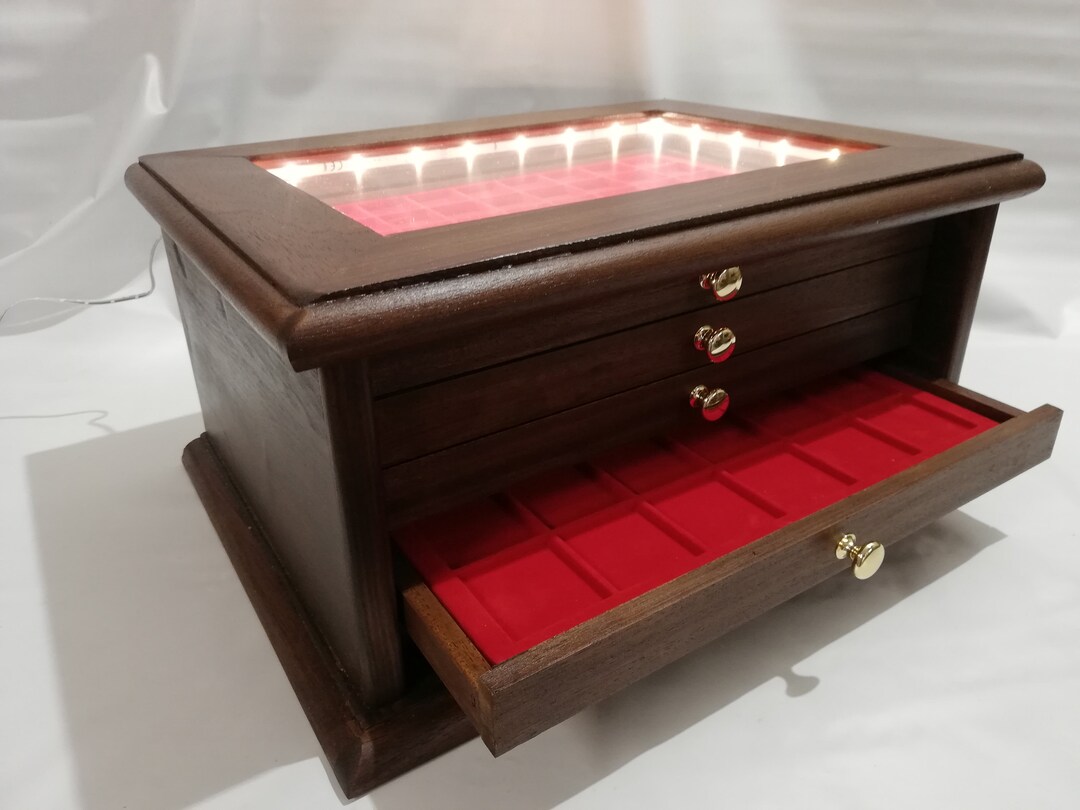 Coin Cabinet With LED ® Light , in Real Wood Color Walnut 5 Drawers - Etsy