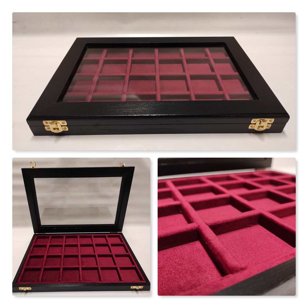 Wooden Case Garnet Red Box for Coins, Medals, Minerals, Fossils, Gems ...