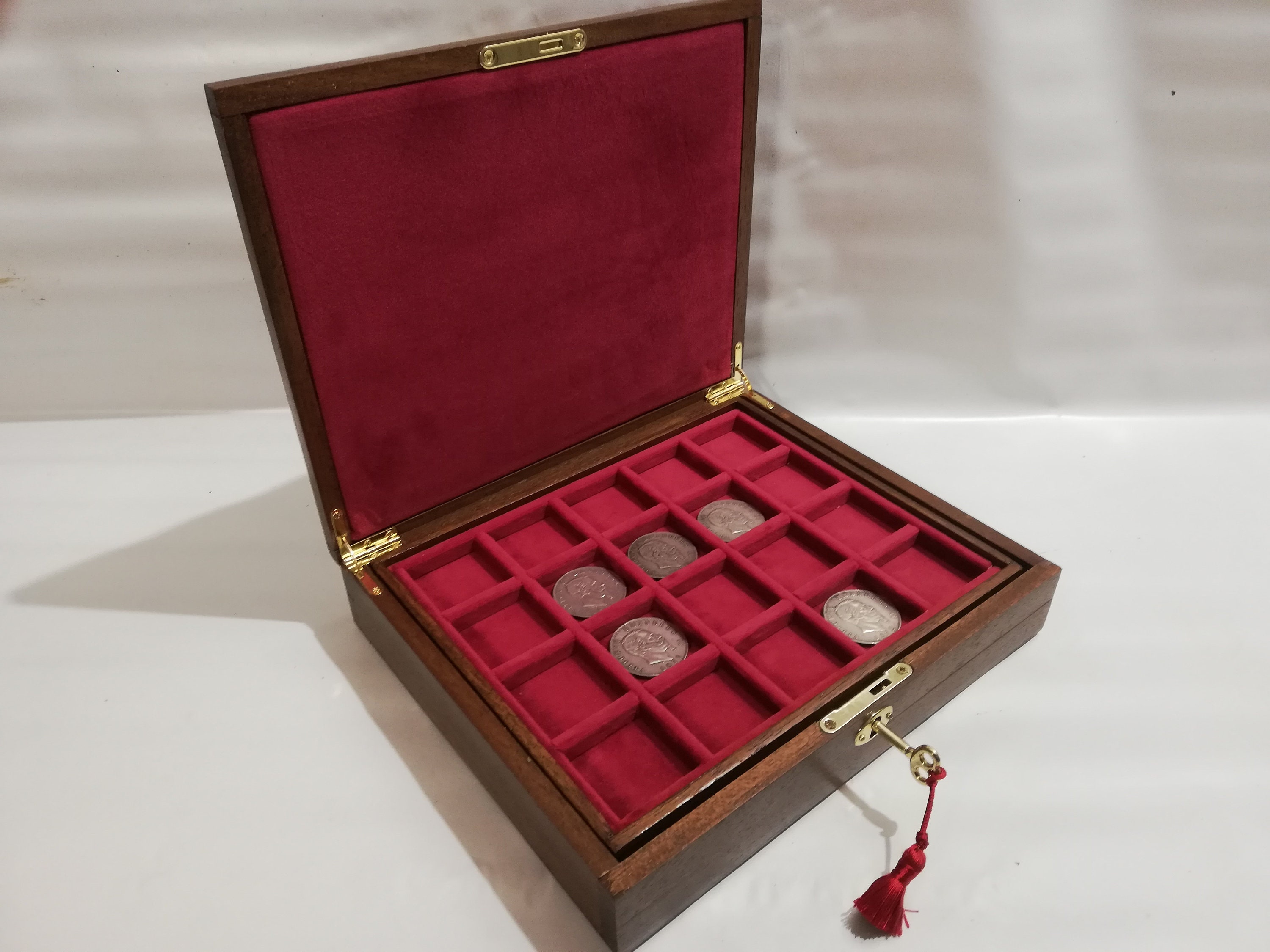 Box in Wood and Cardinal Red Velvet for Coins Medals Coin - Etsy