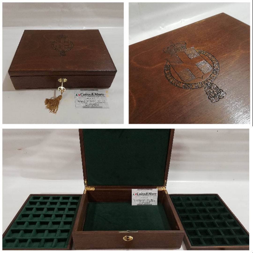 Wooden Box for Coins Medals Kingdom of Italy 2 Trays in Italian Velvet ...