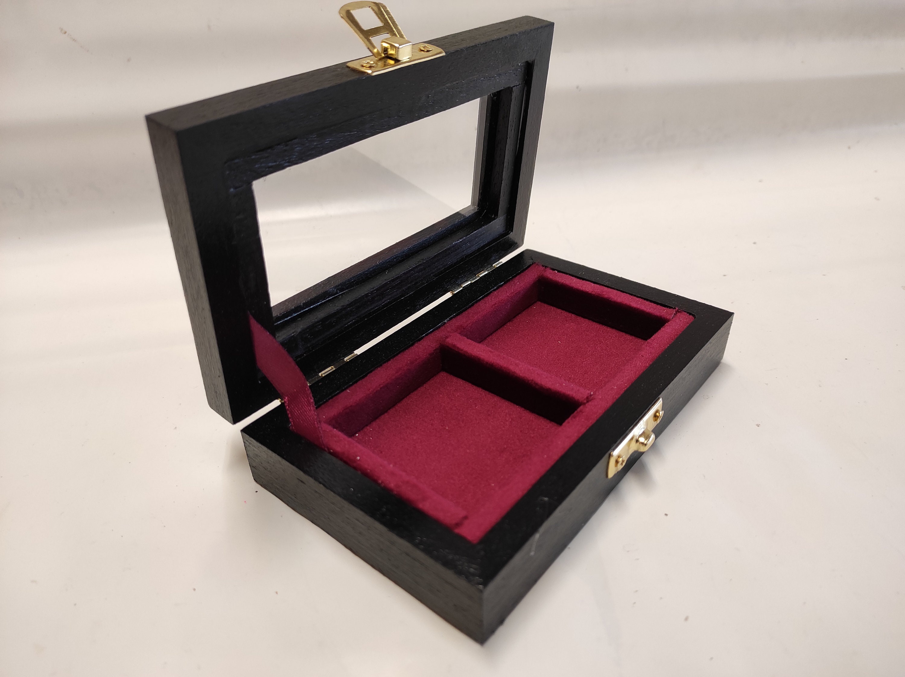 Wooden box case 2 squares 50x50mm in Italian velvet real wood | Etsy