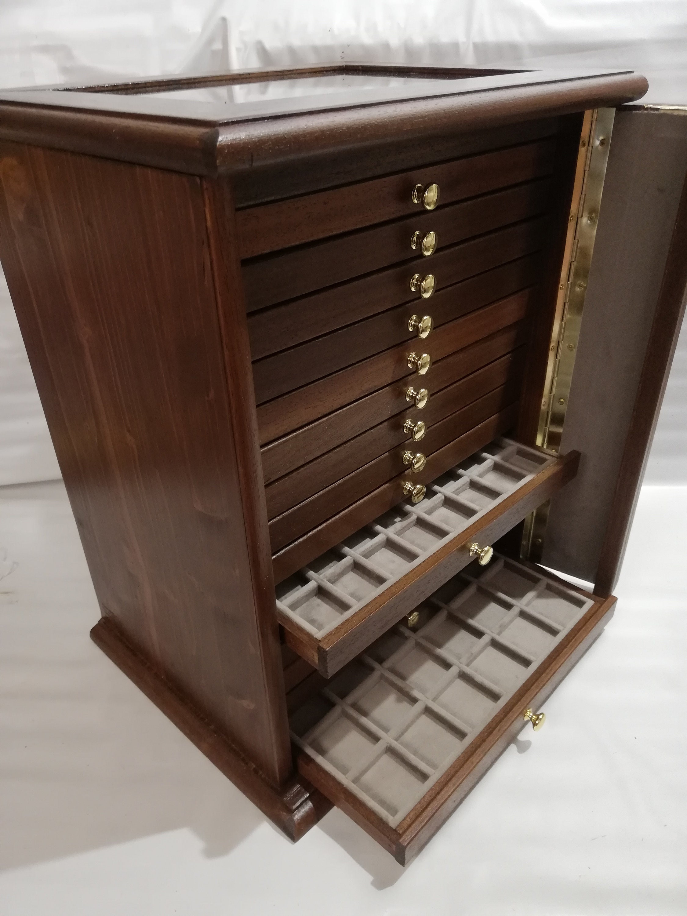 Coin cabinet 151 Drawers in real wood and Italian Velvet of | Etsy